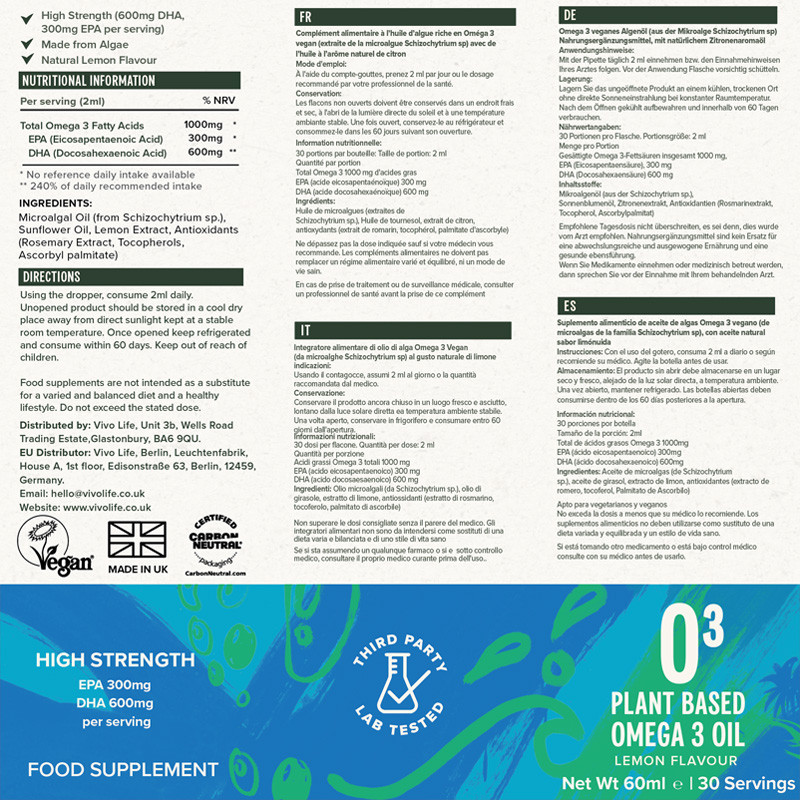 Vivo Omega 3 lichid, vegan, pe bază de alge 60ml