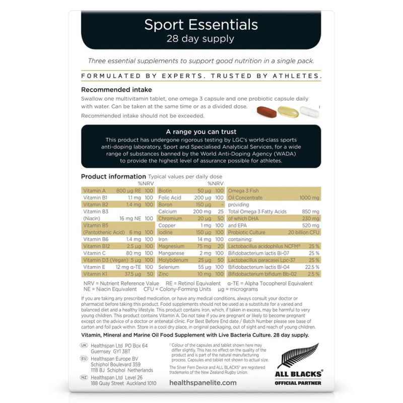 Complex suplimente Healthspan Elite Sport Essentials 28 day pack
